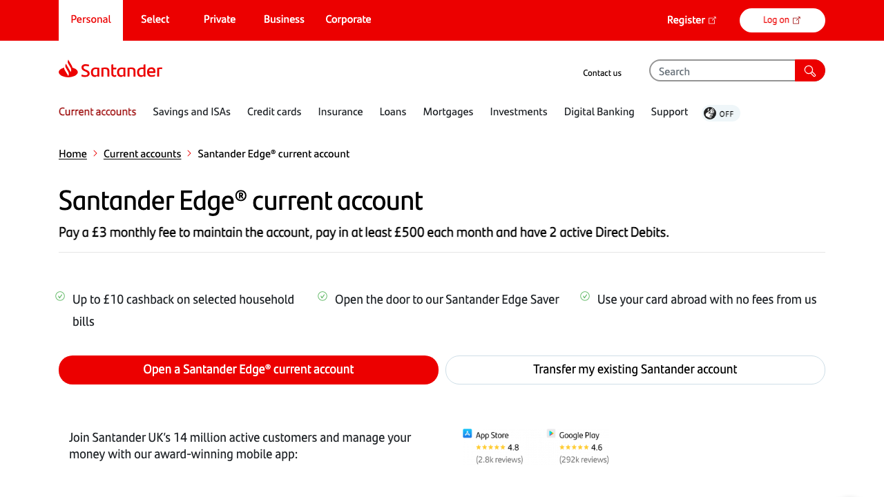 Santander Edge Current Account Review 2026